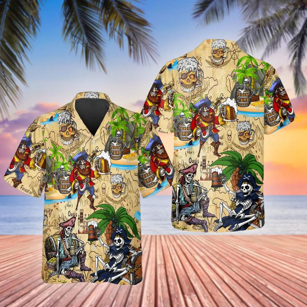 Pirate Captain Skull Hawaiian Shirt - Skull & Viking Graphic Tees | 3D ...