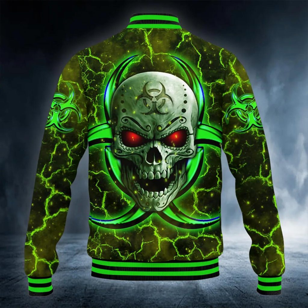 Biohazard Symbol Green Flame Skull Baseball Jacket – Skull & Viking ...