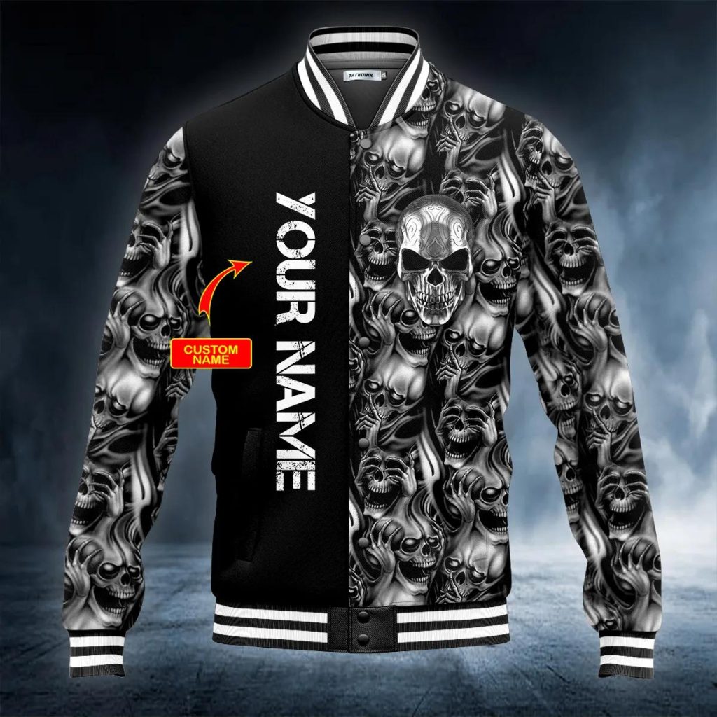 Biker Ghost Rider On Fire Skull Custom Baseball Jacket - Skull & Viking ...