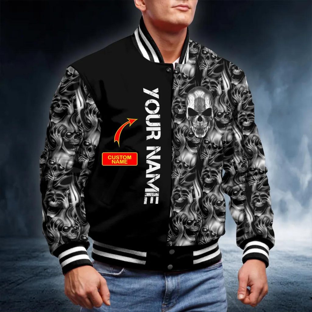 Biker Ghost Rider On Fire Skull Custom Baseball Jacket - Skull & Viking ...