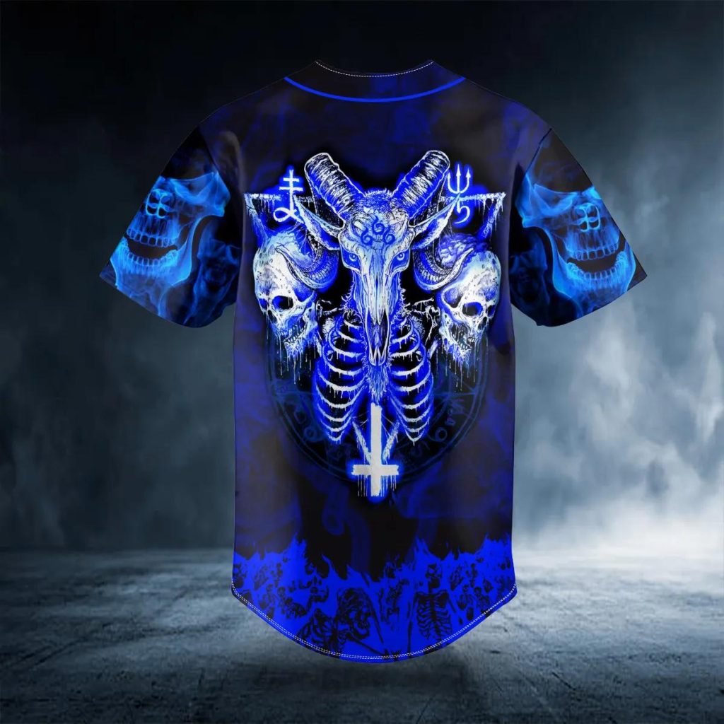 Blue Baphomet Evil Skull Custom Baseball Jersey – Skull & Viking ...