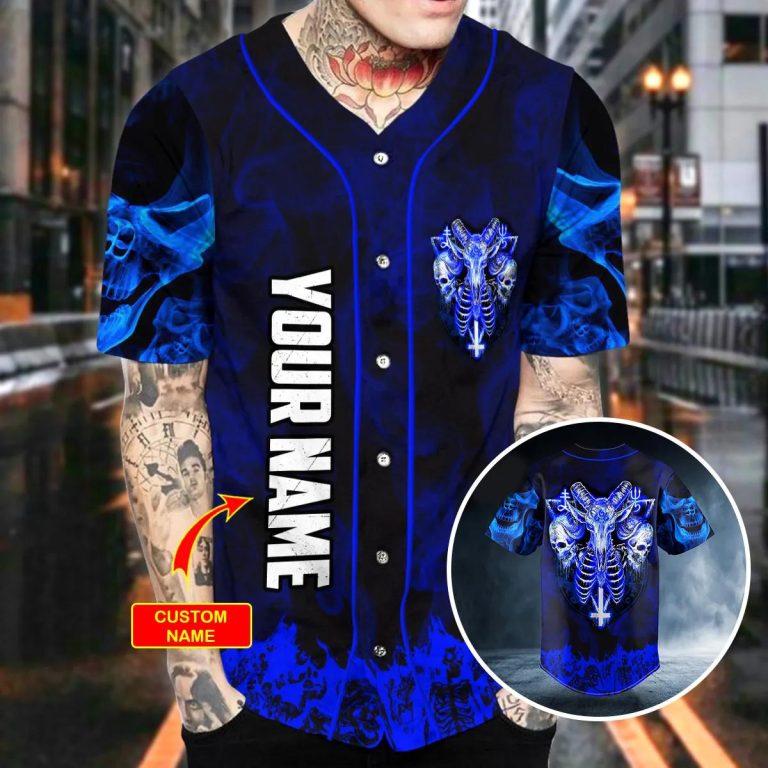 Ripped Fire Eyes Vampire Skull Baseball Jersey - Skull & Viking Graphic ...