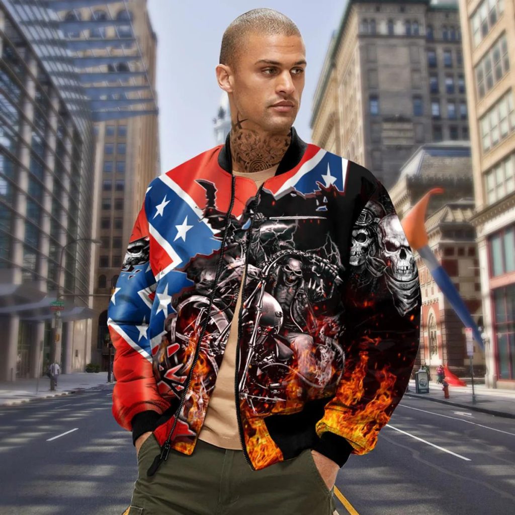 CSA Flag Skull Motorcyclist Bomber Jacket - Skull & Viking Graphic Tees ...