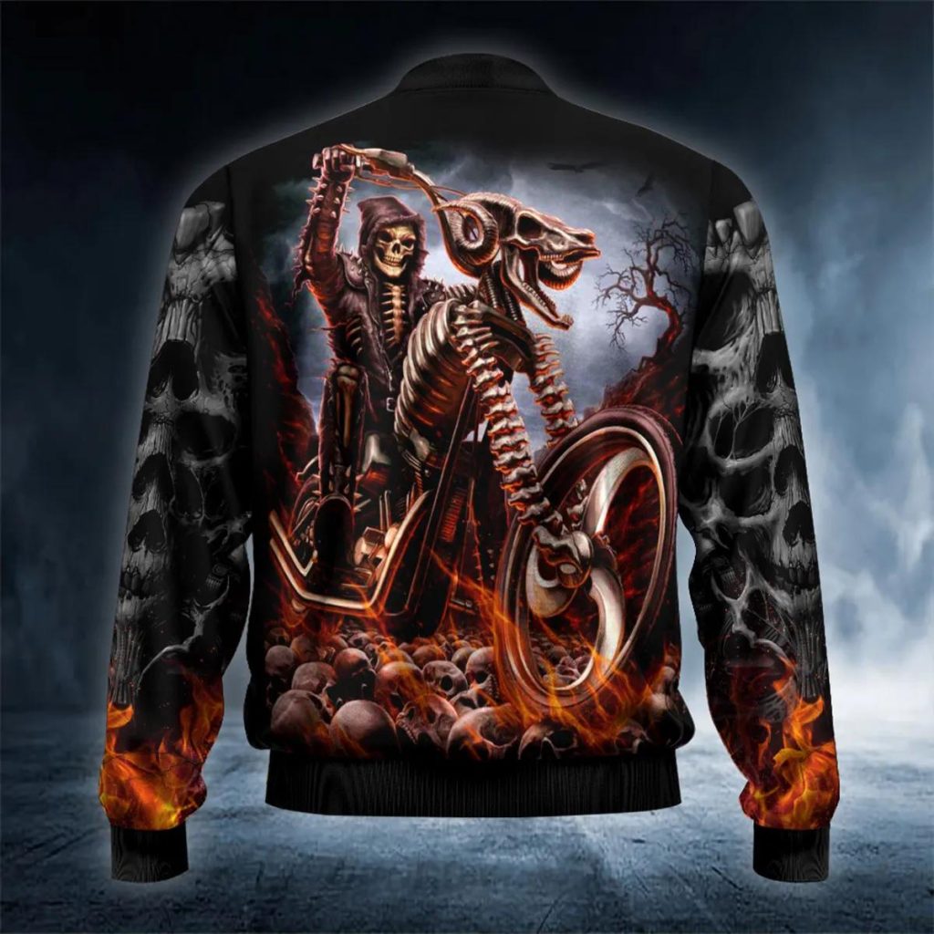 Cool Biker Grim Reaper Custom Bomber Jacket – Skull & Viking Graphic ...