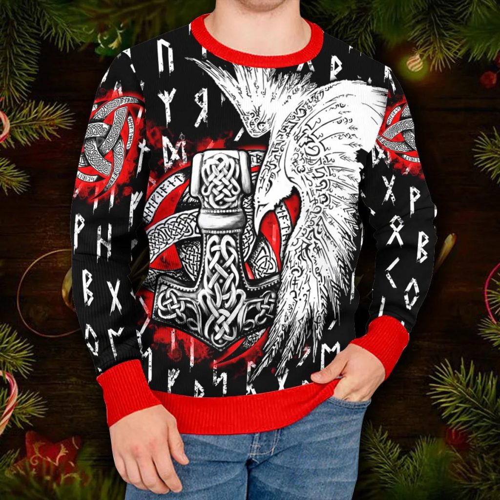 Cool Eagle Vegvisir Symbol Viking Ugly Christmas Sweater – Skull ...
