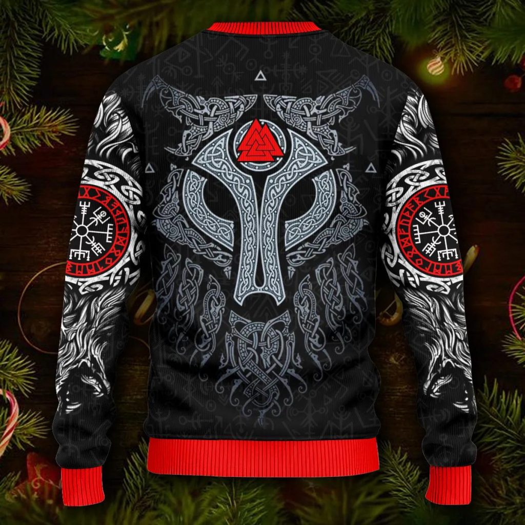 Cool Wolf Vegvisir Pattern Viking Ugly Christmas Sweater – Skull ...