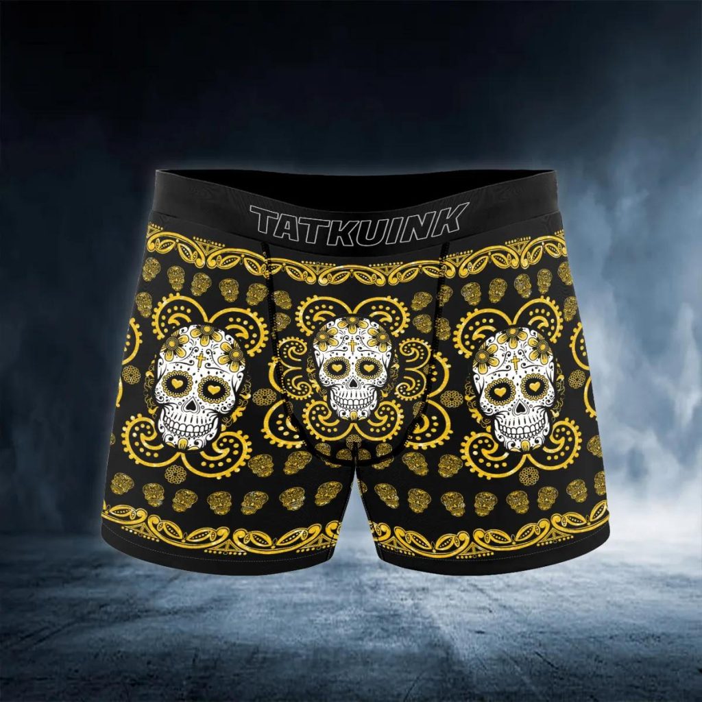 Doodle Floral Pattern Of Yellow Sugar Skull Boxer Briefs Men Underwear ...