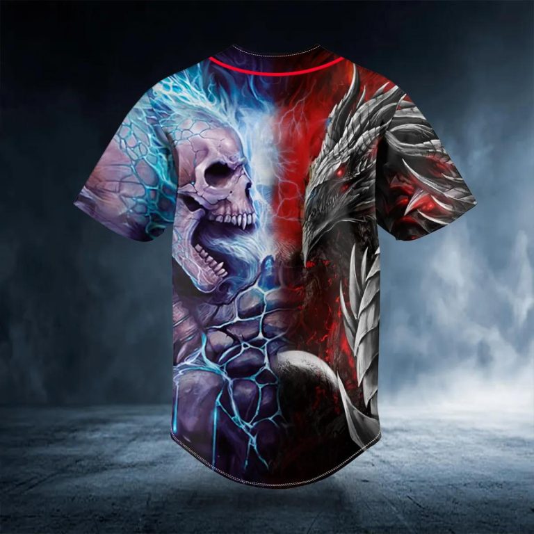 Fantasy Fire Dragon Vs Blue Flame Skull Baseball Jersey – Skull ...