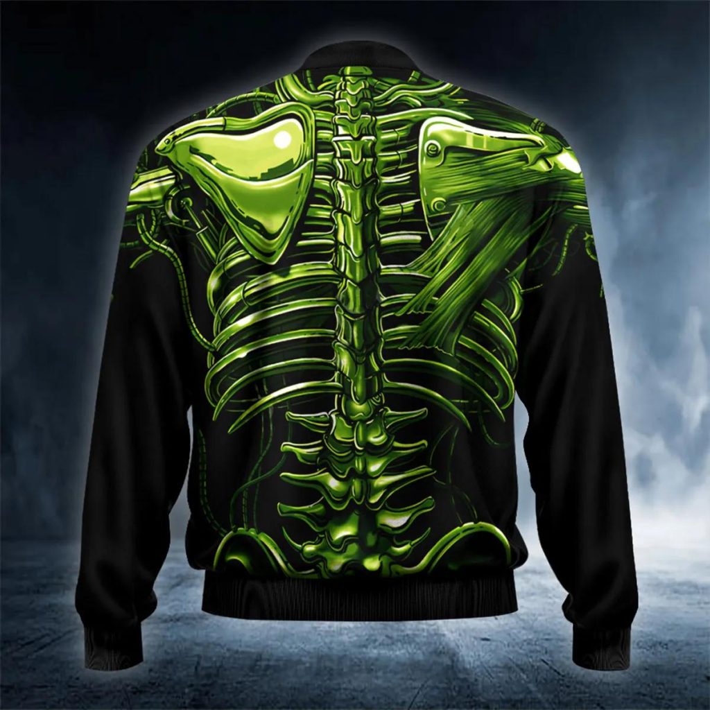 Green Scary Skull Skeleton Bomber Jacket – Skull & Viking Graphic Tees ...