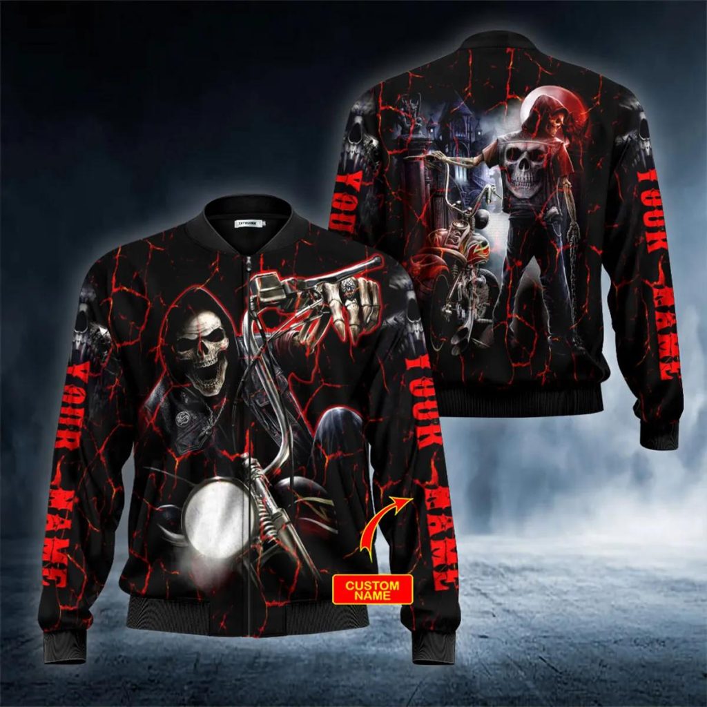 Grim Reaper Rider Custom Bomber Jacket – Skull & Viking Graphic Tees ...