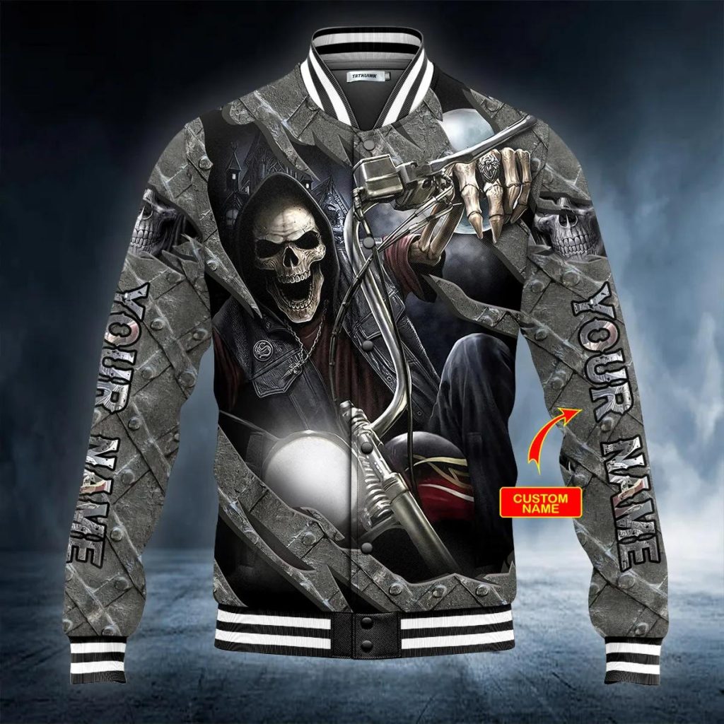 Grunge Motor Ghost Rider Skull Custom Baseball Jacket – Skull & Viking ...