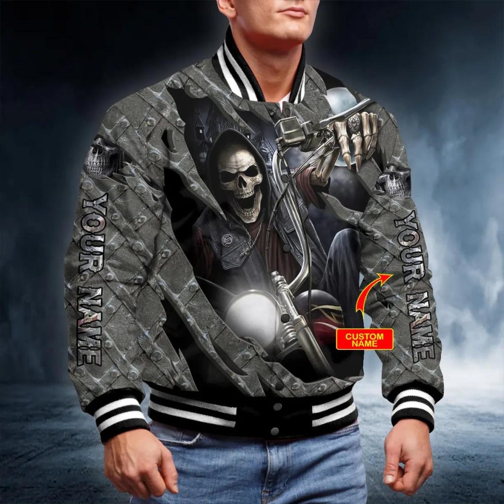 Grunge Motor Ghost Rider Skull Custom Baseball Jacket – Skull & Viking ...