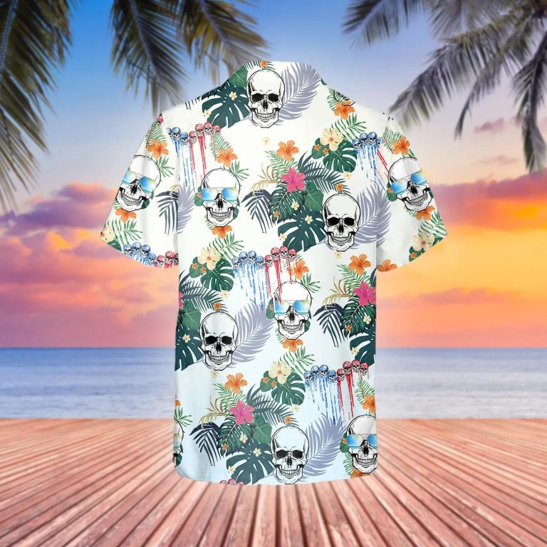 Happy Summer Grinning Skull Hawaiian Shirt, Hawaiian Button Up Shirt, Tropical Shirts For Men ...