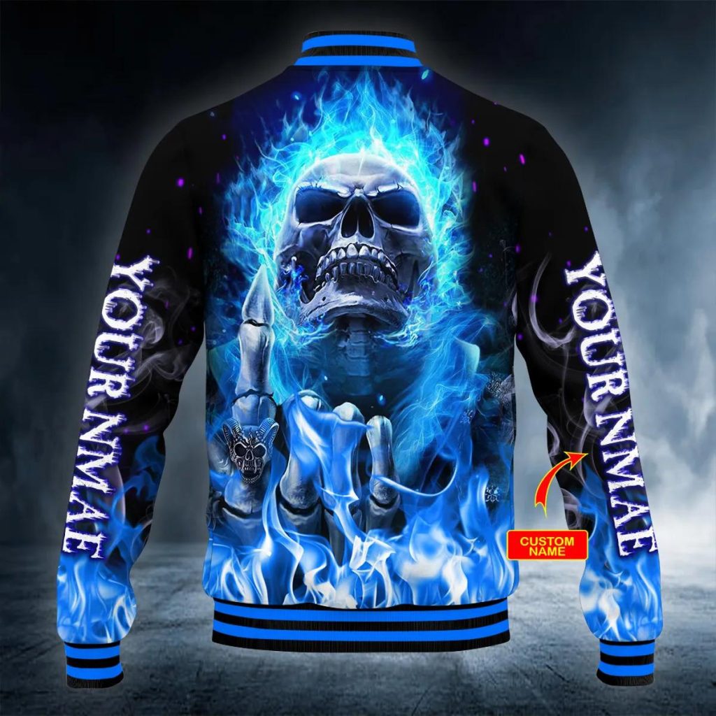 Horror Blue Flaming Skull Custom Baseball Jacket – Skull & Viking ...