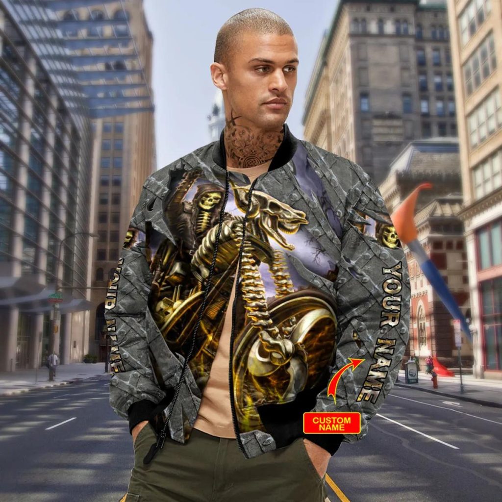 Motorcycle Hunter Skull Bomber Jacket – Skull & Viking Graphic Tees ...