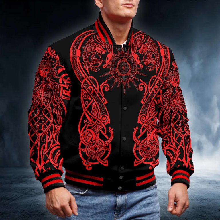 Norse Mythology Skeleton Viking Red Tattoo Baseball Jacket – Skull ...