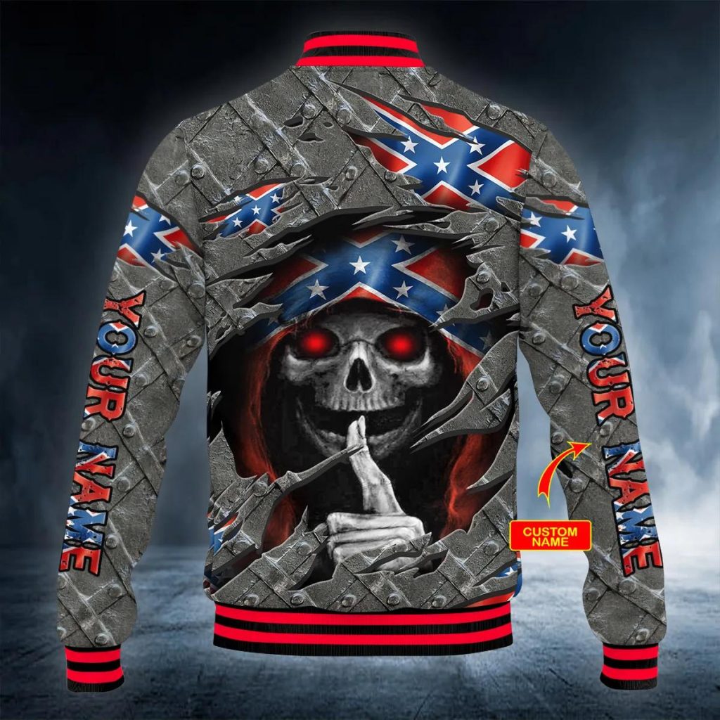 Patriotism CSA US Flag Shh Skull Custom Baseball Jacket – Skull ...