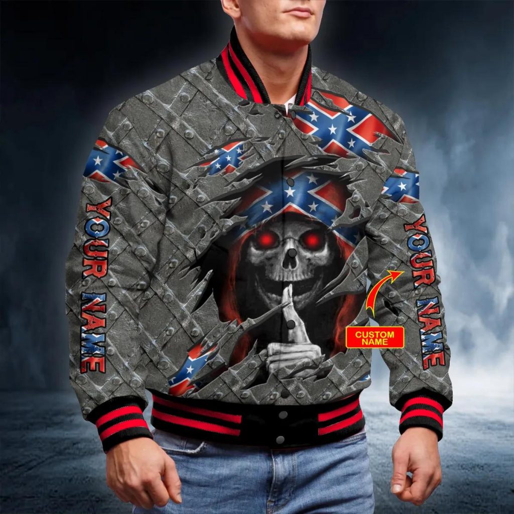 Patriotism CSA US Flag Shh Skull Custom Baseball Jacket – Skull ...