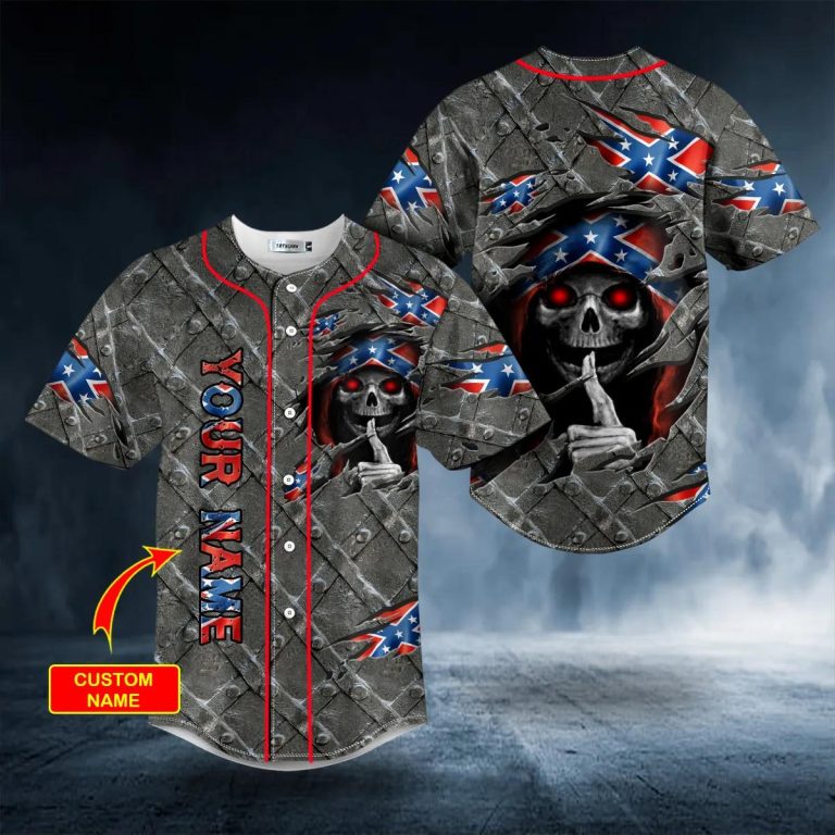 Patriotism CSA US Flag Shh Skull Custom Baseball Jersey – Skull ...