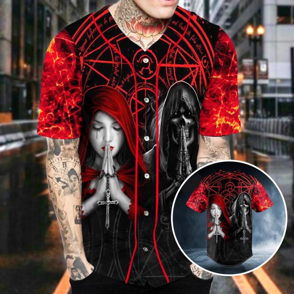 Ripped Fire Eyes Vampire Skull Baseball Jersey - Skull & Viking Graphic ...