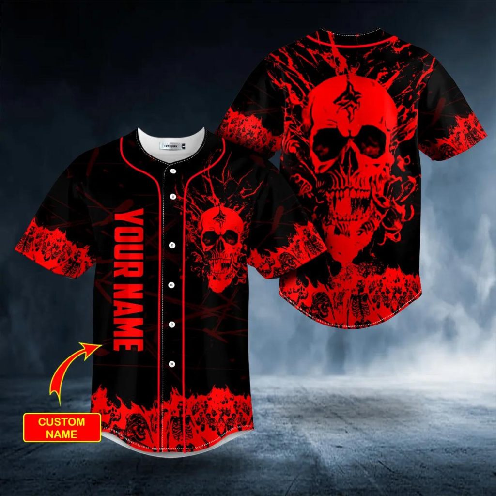 Red Rose Blood Skull Custom Baseball Jersey – Skull & Viking Graphic ...