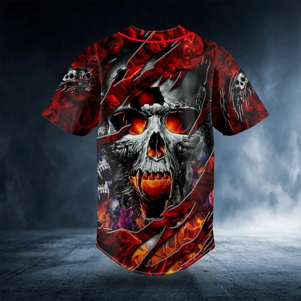 Ripped Fire Eyes Vampire Skull Baseball Jersey – Skull & Viking Graphic ...
