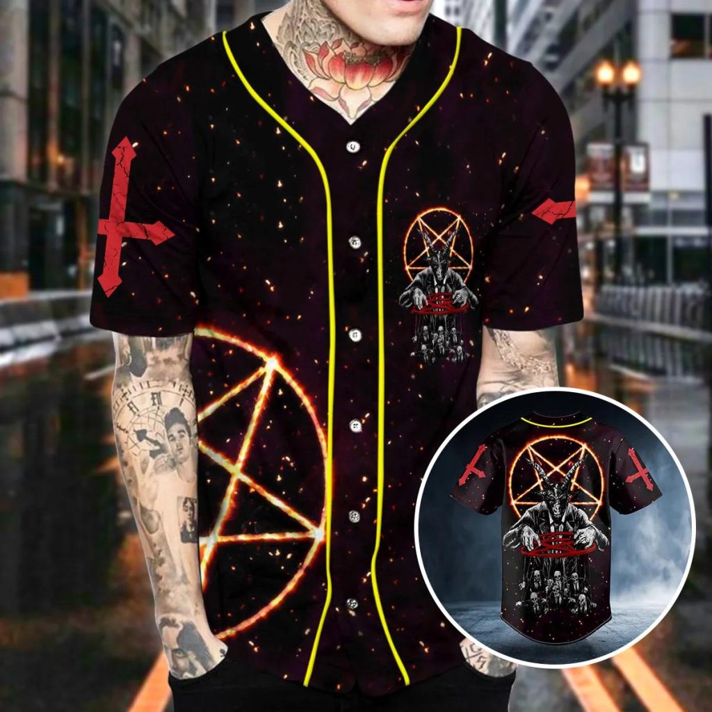 Ripped Fire Eyes Vampire Skull Baseball Jersey – Skull & Viking Graphic ...