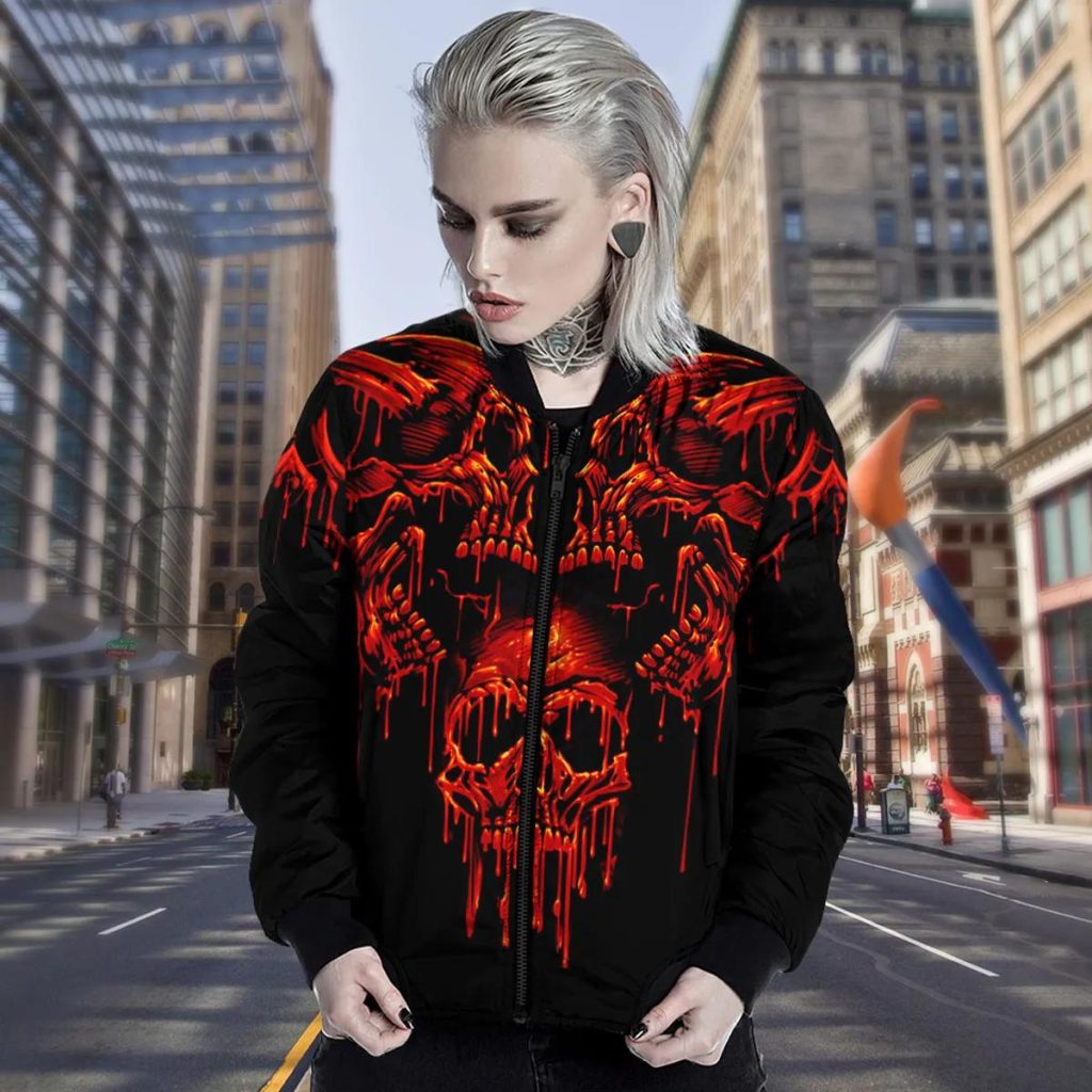 Scary Blooding Skull Pile Bomber Jacket – Skull & Viking Graphic Tees ...