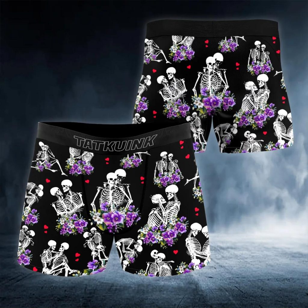 Seamless Pattern Tiny Skeleton Couple Love Skull Boxer Briefs Men ...