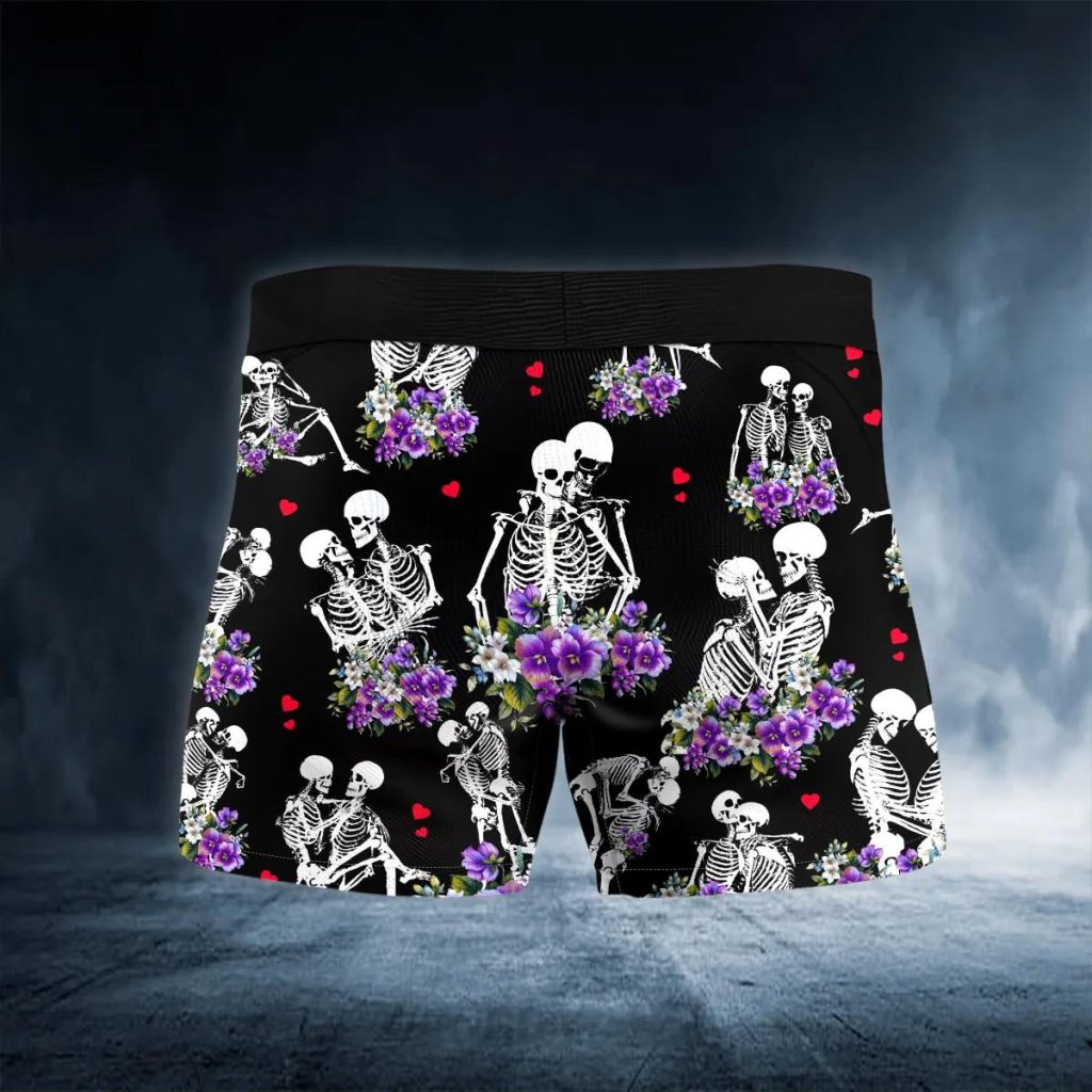 Seamless Pattern Tiny Skeleton Couple Love Skull Boxer Briefs Men ...