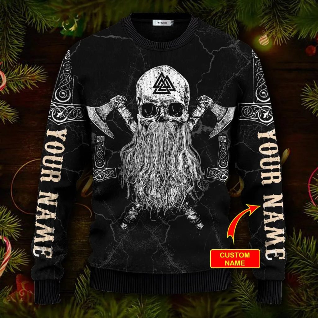 Sons Of Odin Valhalla Custom Name Viking Ugly Christmas Sweater – Skull ...