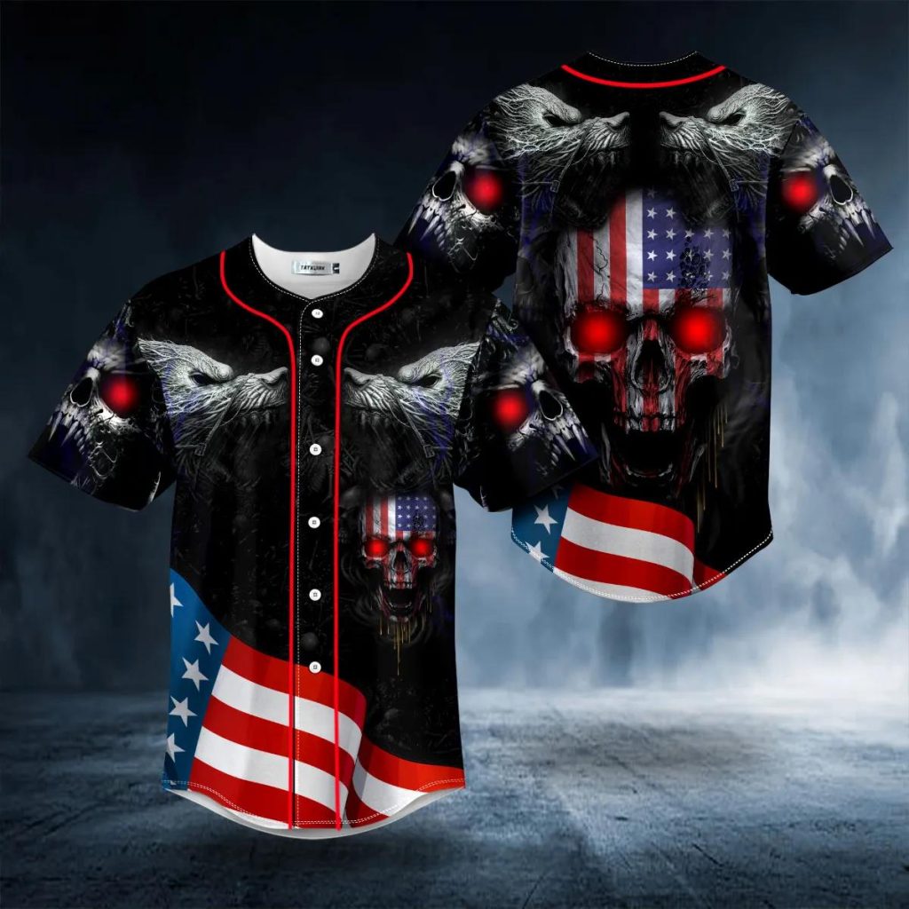 Werewolves U.S Flag Patriotic Skull Baseball Jersey – Skull & Viking ...