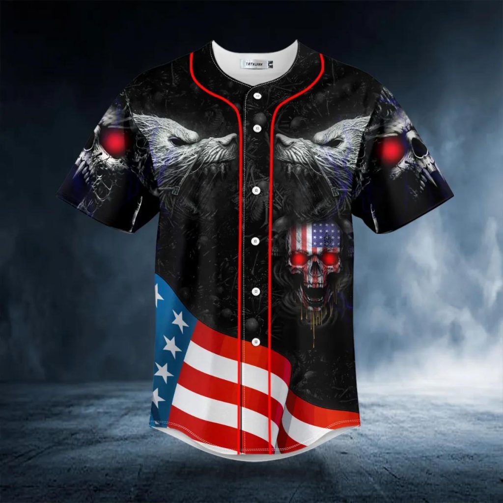 Werewolves U.S Flag Patriotic Skull Baseball Jersey – Skull & Viking ...