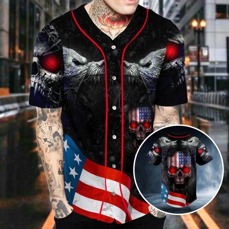 Werewolves U.S Flag Patriotic Skull Baseball Jersey – Skull & Viking ...