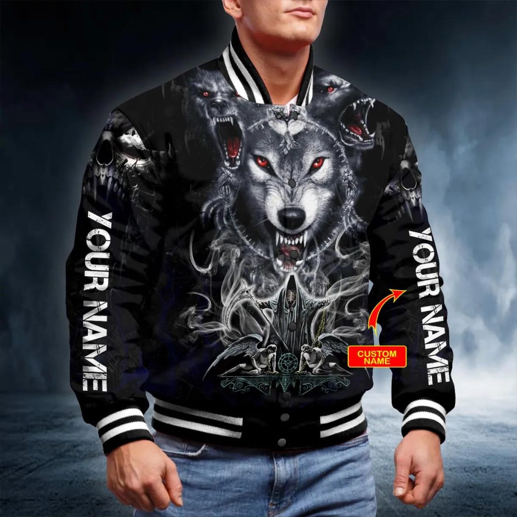 Wolves Grim Reaper Skull Custom Baseball Jacket – Skull & Viking ...