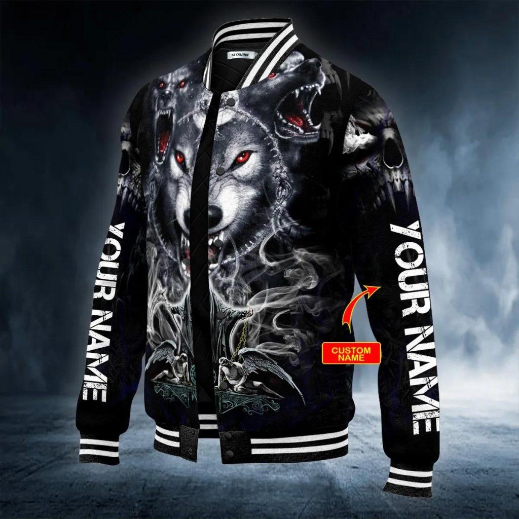 Wolves Grim Reaper Skull Custom Baseball Jacket – Skull & Viking ...
