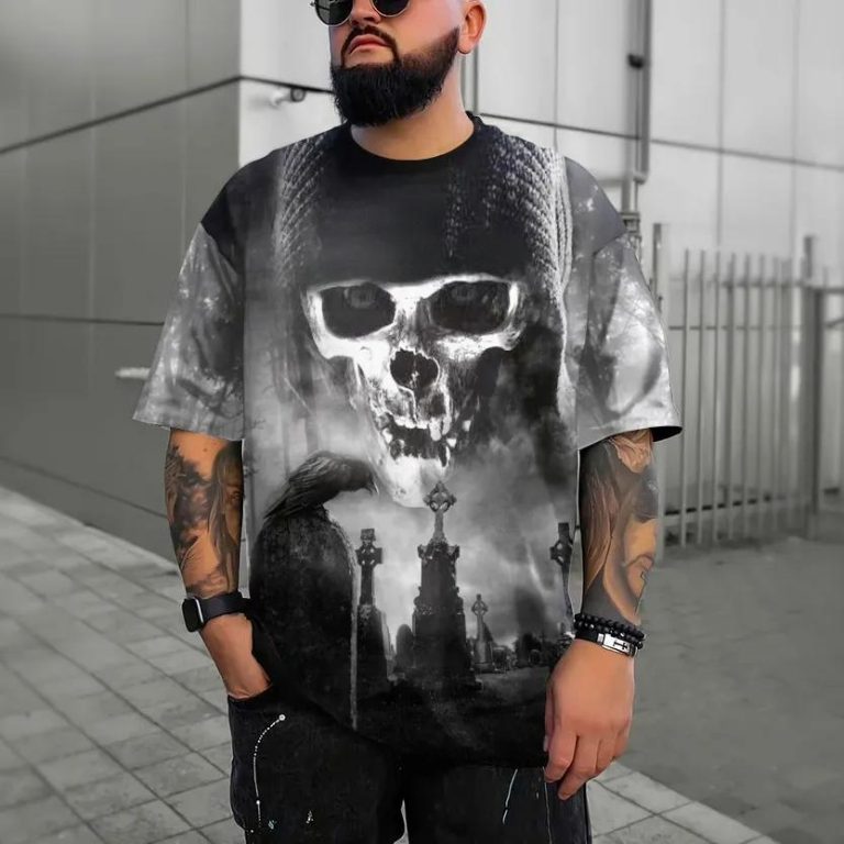 Red Gold Black Horrific Skull 3D T Shirt, Skull T Shirts Mens – Skull & Viking Graphic Tees | 3D ...