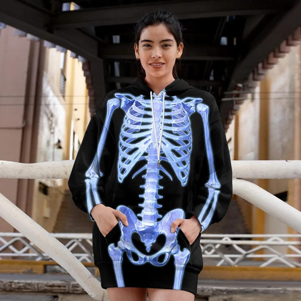Blue Skeleton Spooky Skull Hoodie Dress For Women – Skull & Viking ...