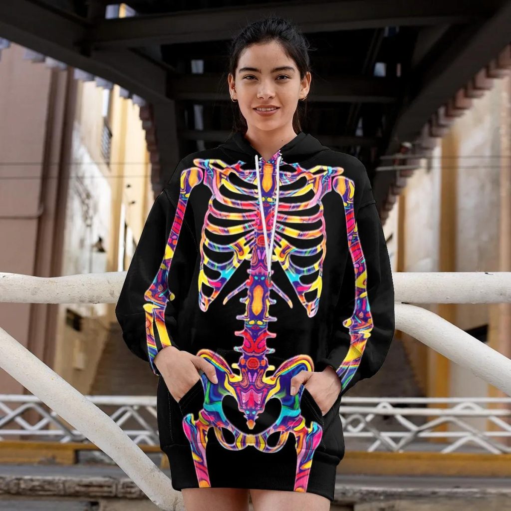 Colorful Skeleton Bone Skull Hoodie Dress For Women – Skull & Viking ...