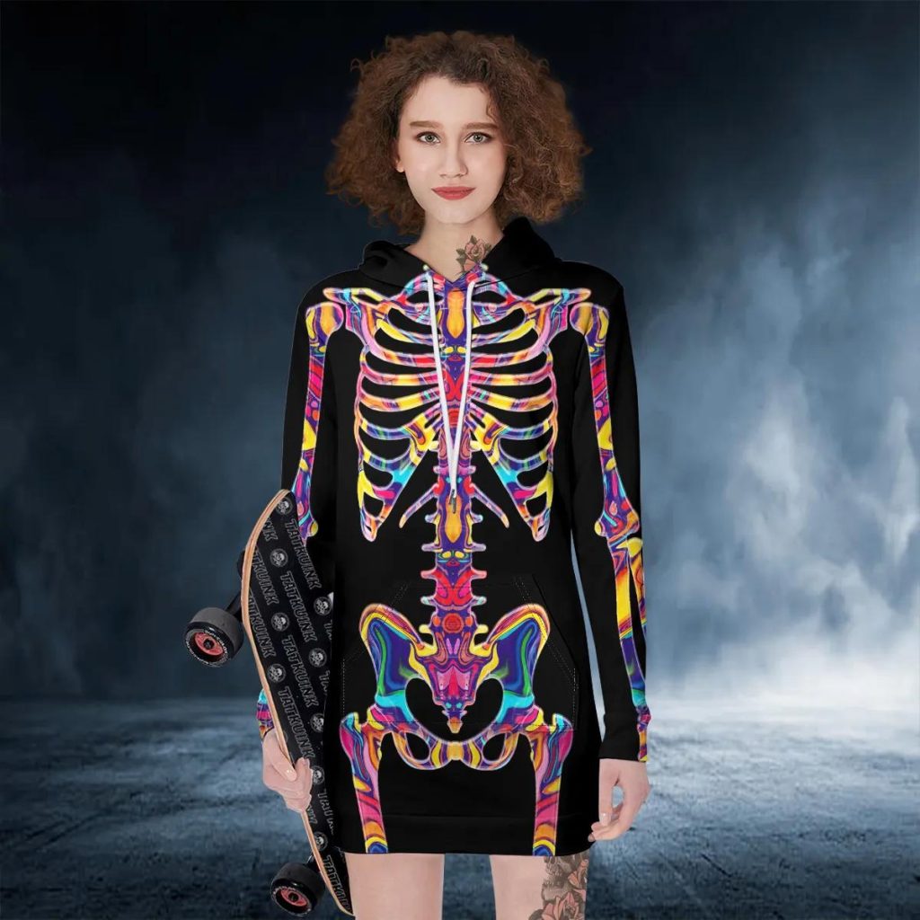 Colorful Skeleton Bone Skull Hoodie Dress For Women – Skull & Viking ...