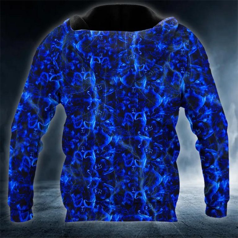 Dark Blue Flame Skull 3D Hoodie – Skull & Viking Graphic Tees | 3D All ...