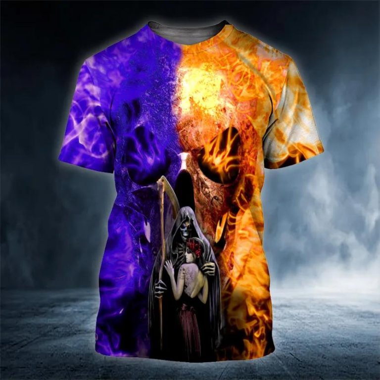 Grim Reaper Fire Skull Custom 3D T Shirt, Skull T Shirts Mens – Skull & Viking Graphic Tees | 3D ...