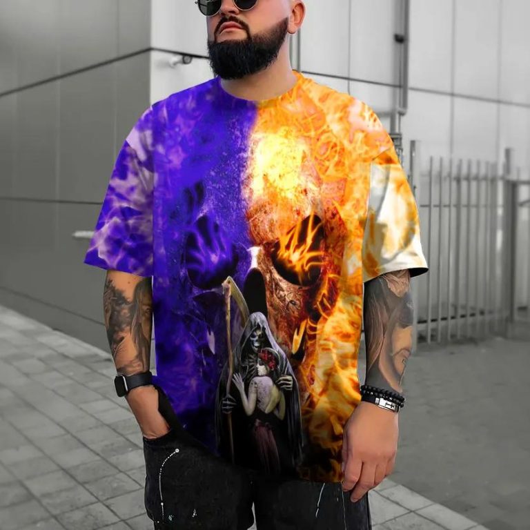Grim Reaper Fire Skull Custom 3D T Shirt, Skull T Shirts Mens – Skull & Viking Graphic Tees | 3D ...