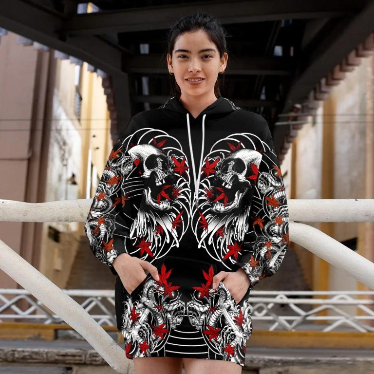 Devil Face Hezumi Skull Hoodie Dress For Women – Skull & Viking Graphic ...