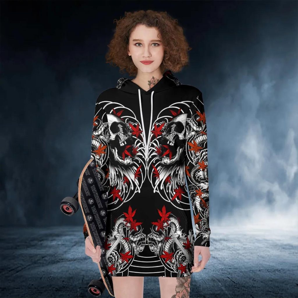 Devil Face Hezumi Skull Hoodie Dress For Women – Skull & Viking Graphic ...