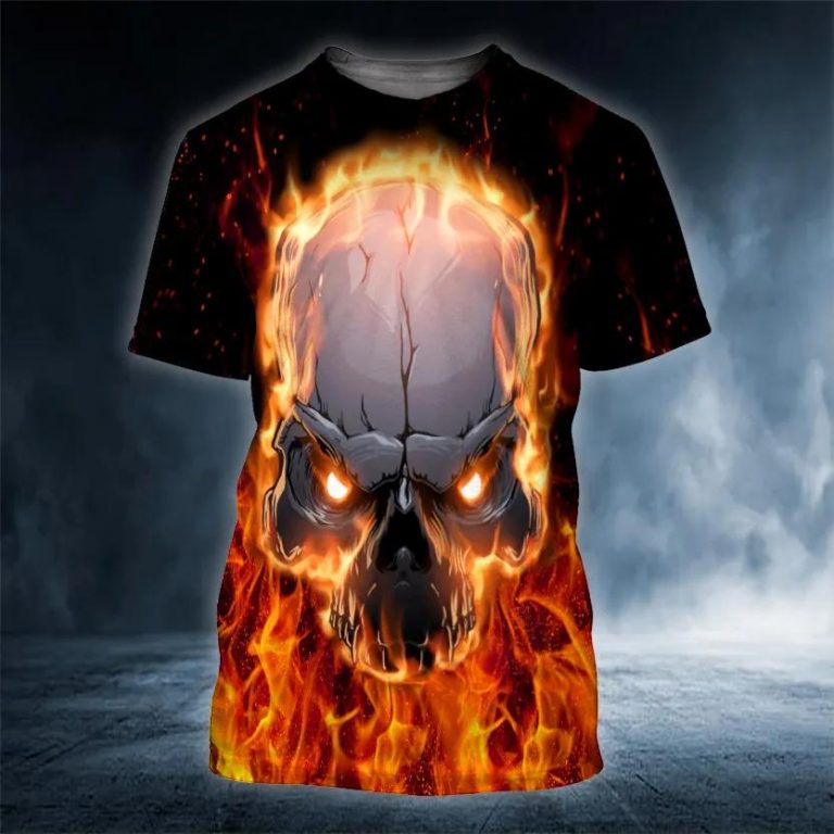 Grim Reaper Fire Skull Custom 3D T Shirt, Skull T Shirts Mens – Skull & Viking Graphic Tees | 3D ...