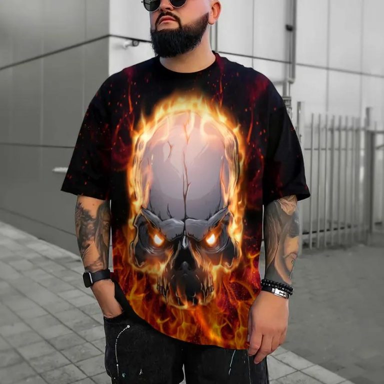 Grim Reaper Fire Skull Custom 3D T Shirt, Skull T Shirts Mens – Skull & Viking Graphic Tees | 3D ...