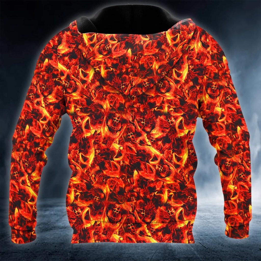 Fire Frenzy Skull 3D Hoodie – Skull & Viking Graphic Tees | 3D All Over ...