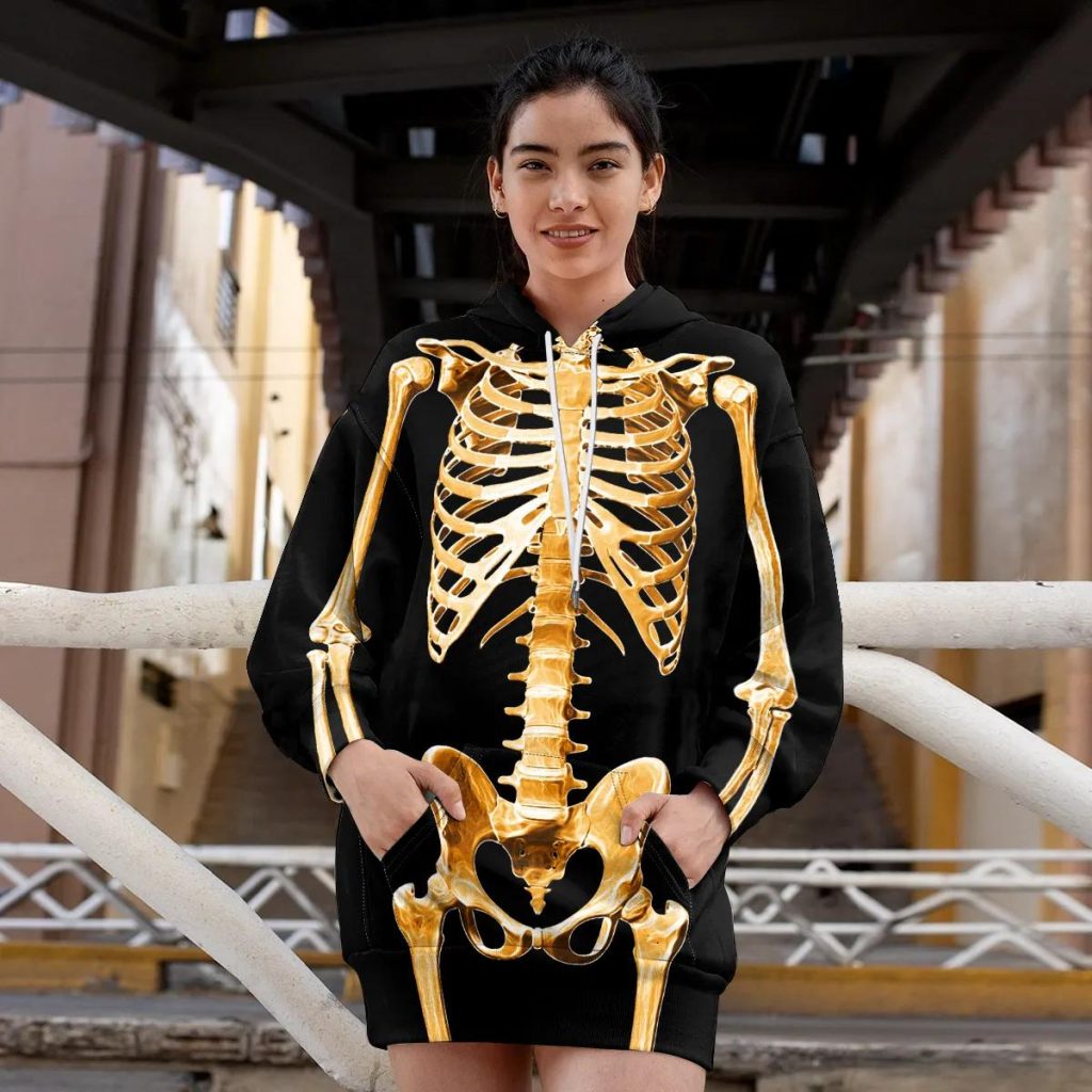 Golden Skeleton Spooky Skull Hoodie Dress For Women – Skull & Viking ...