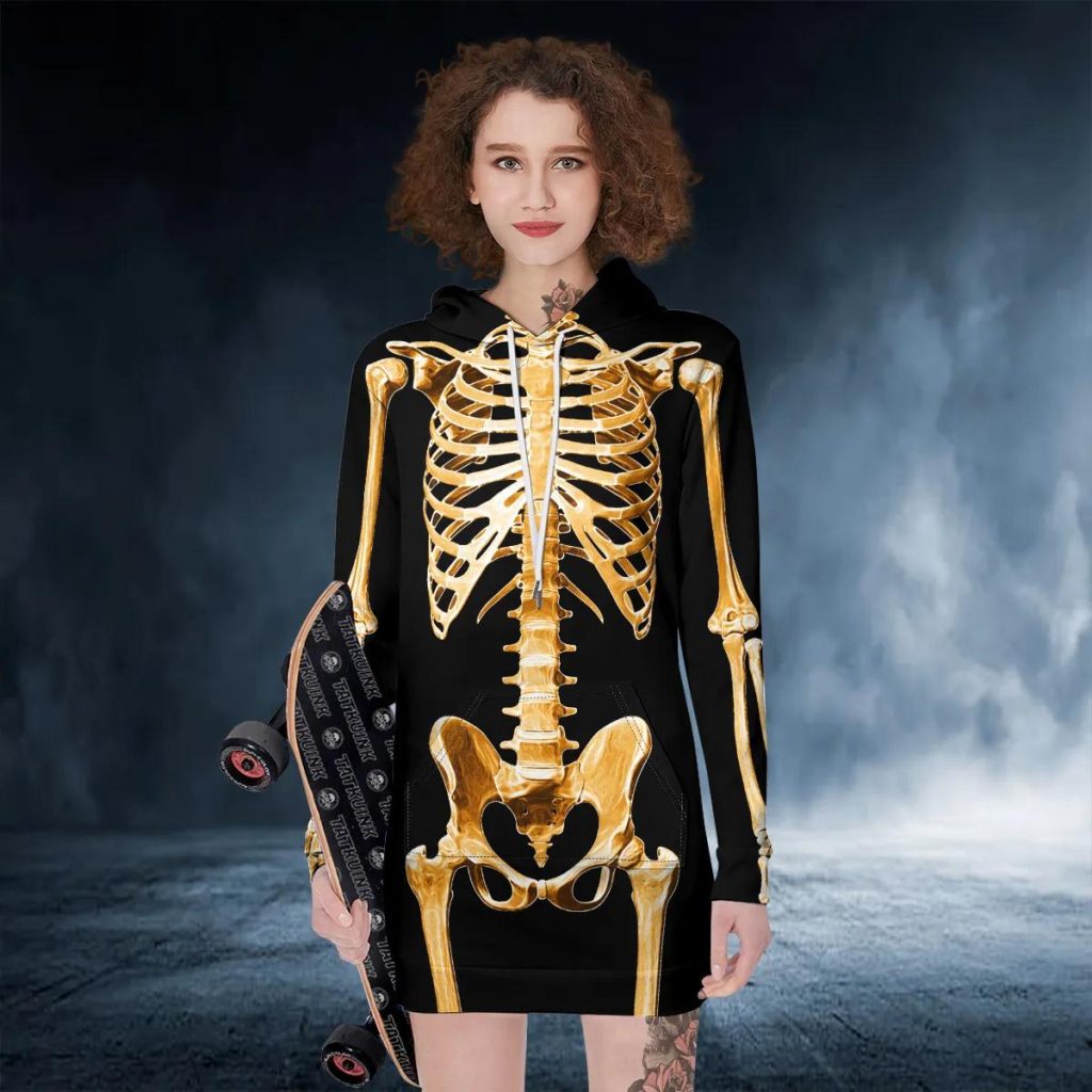 Golden Skeleton Spooky Skull Hoodie Dress For Women – Skull & Viking ...